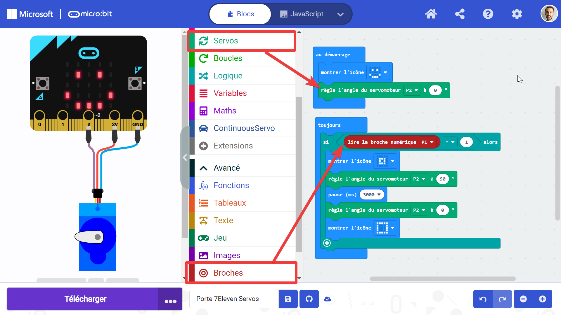 Technologie/Snt losfeld - Programmation Servo-moteur (porte du 7/11)